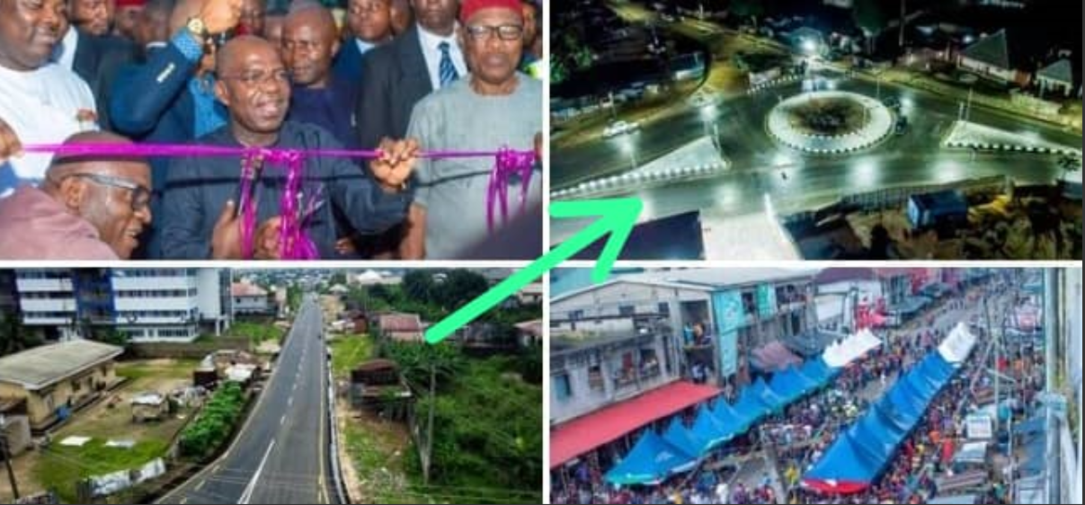Image of the newly-constructed roundabout is Emelogu, Aba - Dubawa